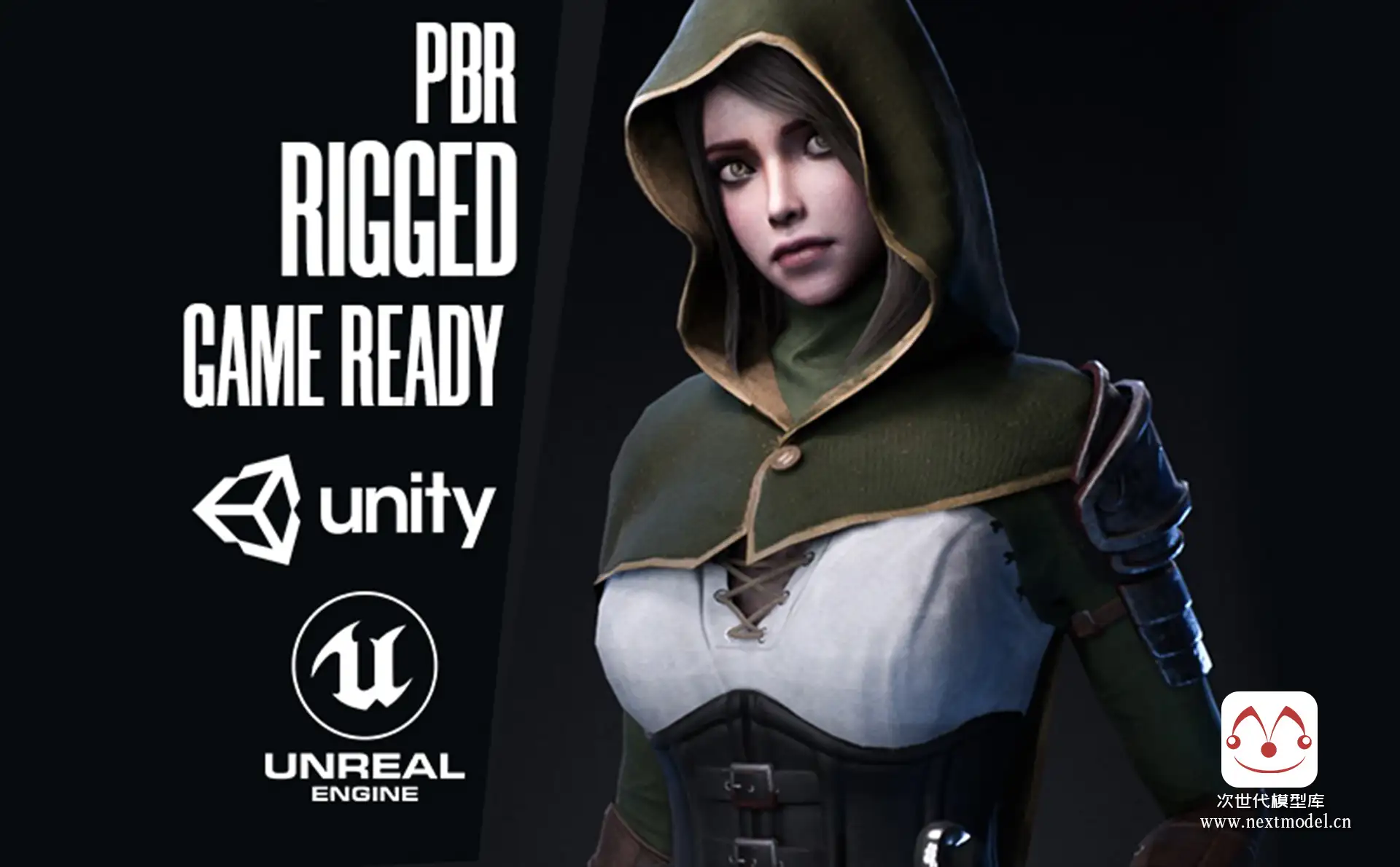 带斗篷的女剑客角色模型-UE资源+Unity+Maya格式 - 次世代模型库
