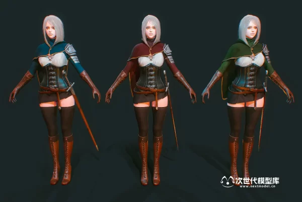 带斗篷的女剑客角色模型-UE资源+Unity+Maya格式 - 次世代模型库