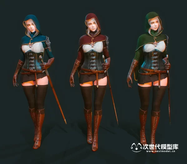 带斗篷的女剑客角色模型-UE资源+Unity+Maya格式 - 次世代模型库